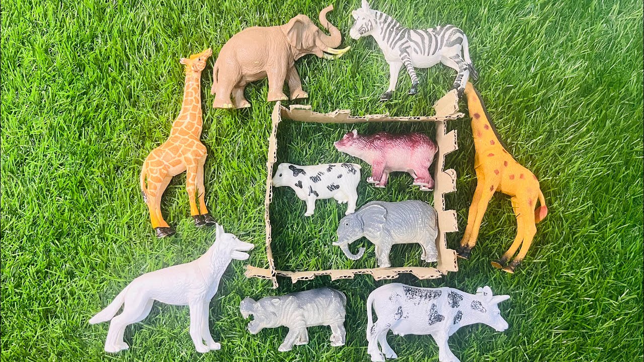 4 Minutes satisfying with unboxing animal toys zebra elephant cow ...