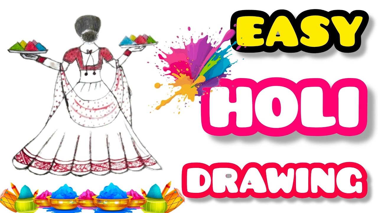 Happy Holi/ Easy and simple drawing for Holi/ Easy Holi drawing ...