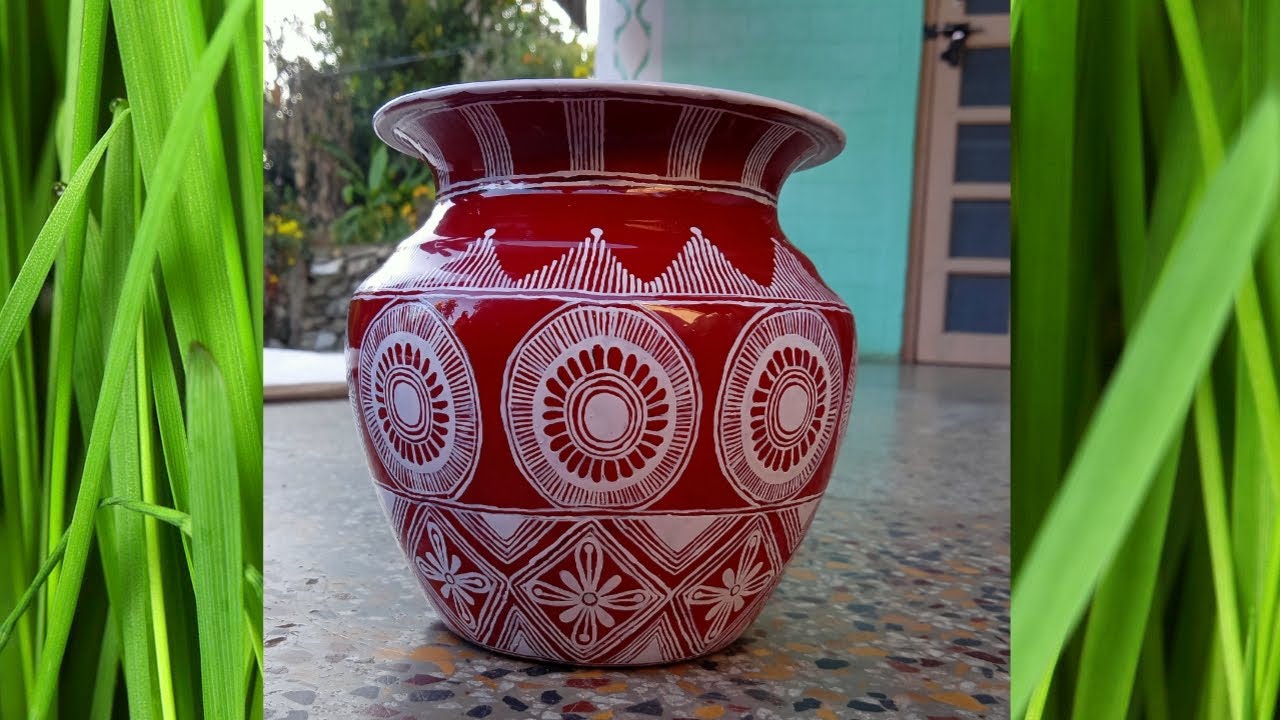 Aipan design on kalash//लोटे में ऐपण डिजाइन - YouTube
