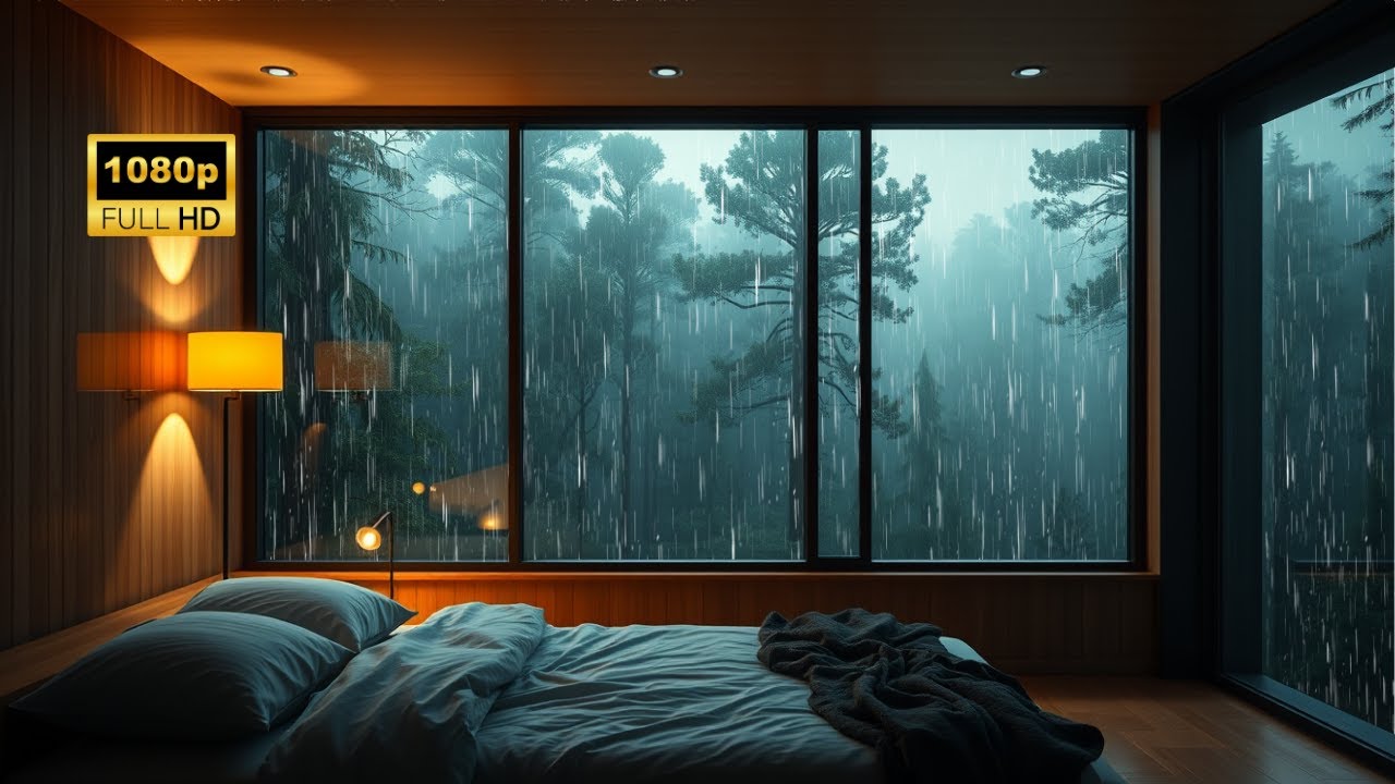 Peaceful Rain and Chill Piano in a Cozy Room with Forest Views to Help ...