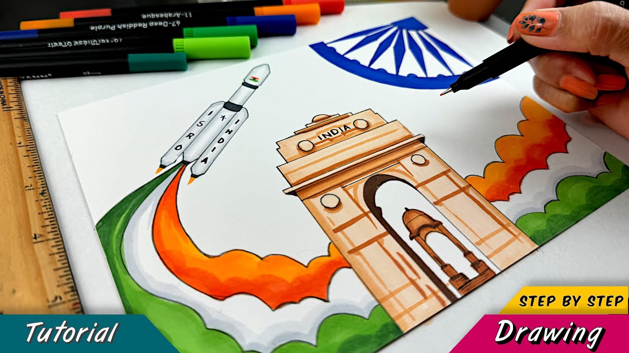 India Republic Day 2024 ISRO Chandrayaan and Aditya L1 Drawing | Easy ...