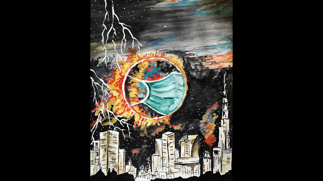 corona lockdown drawing || Drawing the earth wearing mask in corona ...