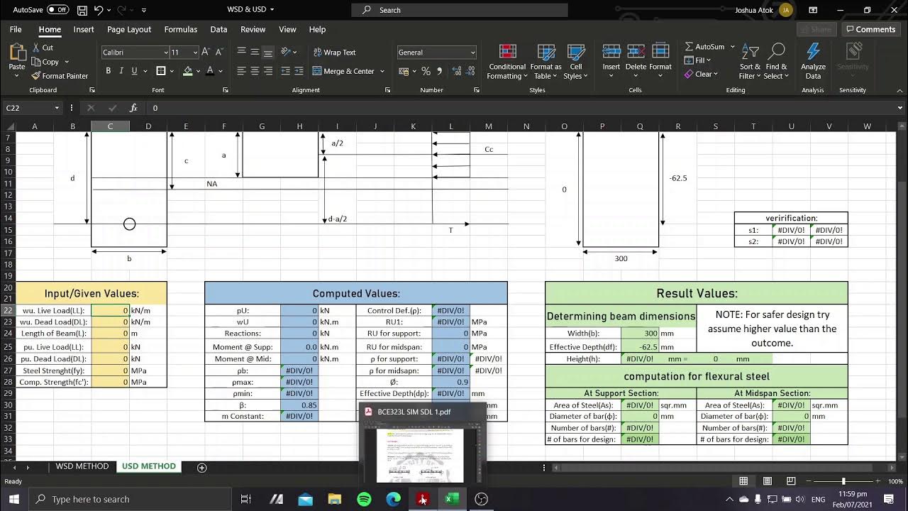 Excel Program for Reinforced Rectangular Beam (WSD and USD) - YouTube
