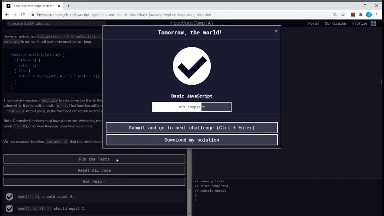 Basic Javascript 101111 Replace Loops Using Recursion Freecodecamp Youtube 6721