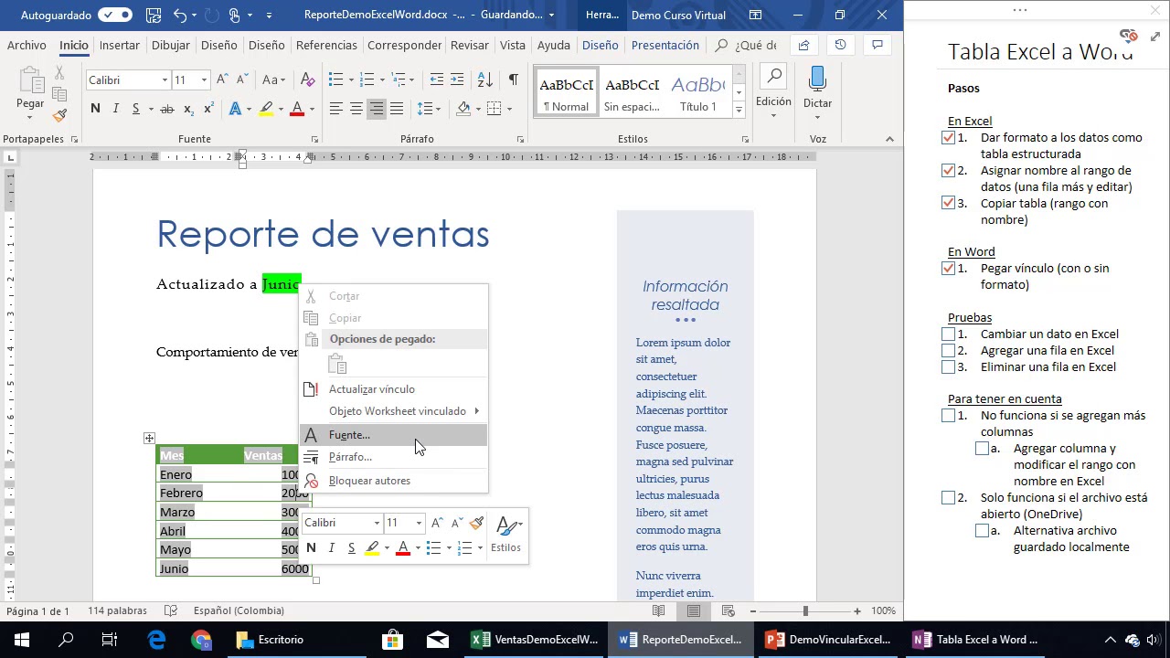 Reportes en word con tablas de Excel actualizadas automáticamente - YouTube