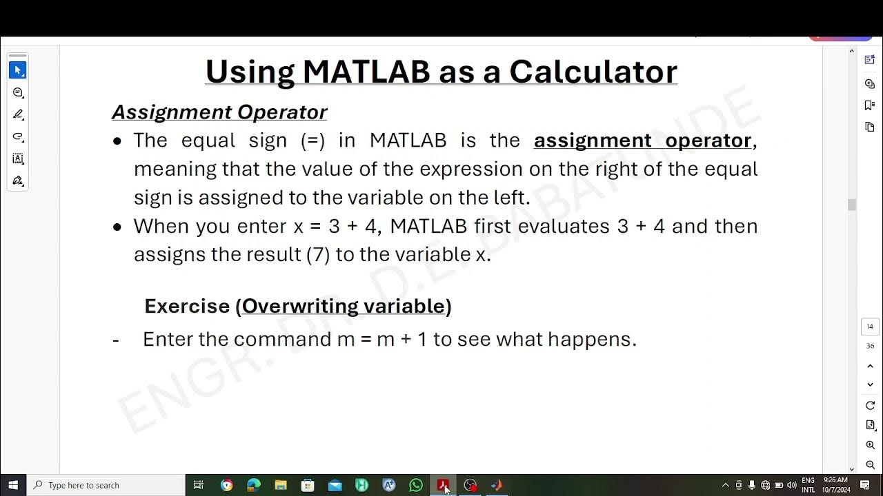 CHE334-MATLAB-MATLAB BASICS-WEEK TWO-FIRST LECTURE-2024/2025 - YouTube
