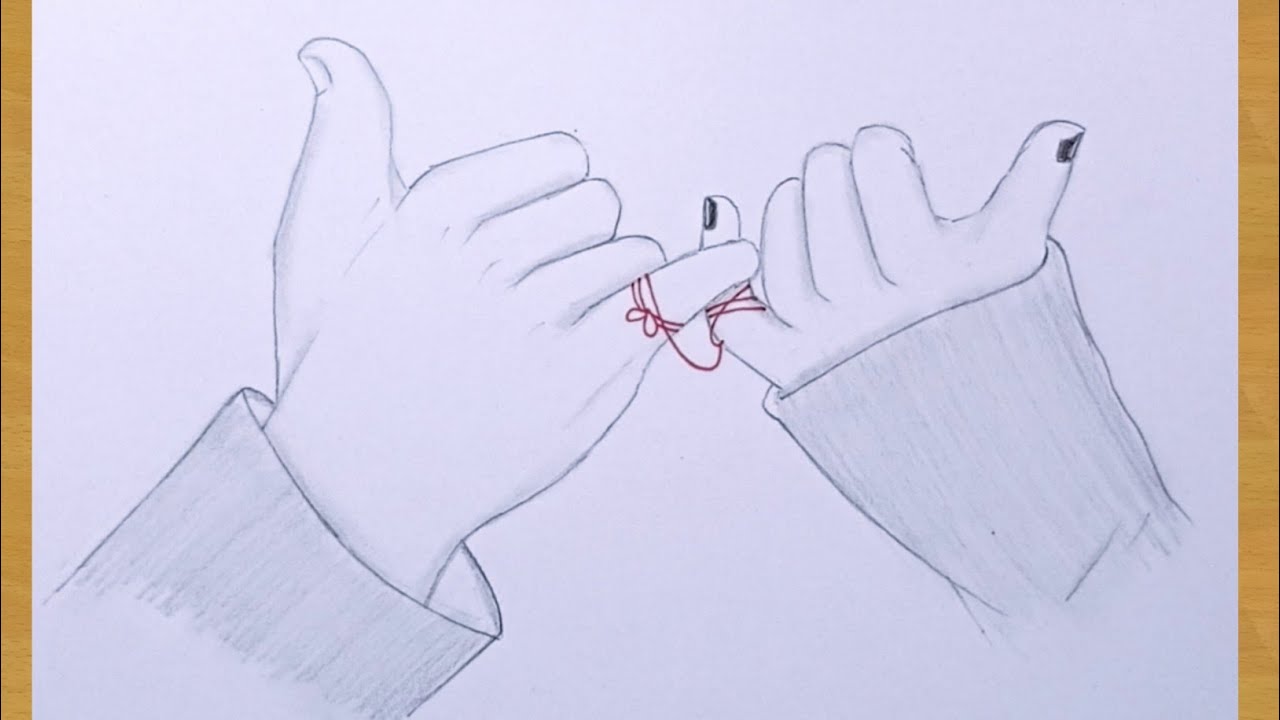 How to draw couple hand tied with red thread || Pencil drawing || Gali ...