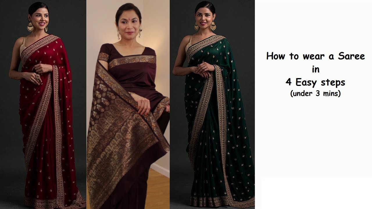 How to wear a Saree in *4 Easy Steps* - under 3 minutes - DIY - YouTube