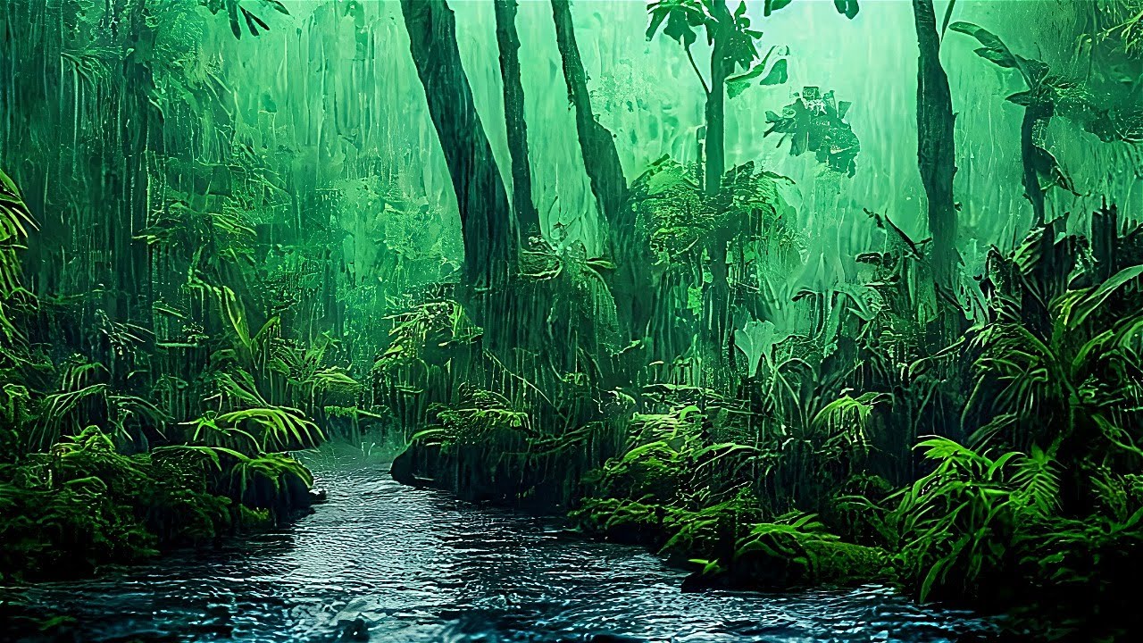 🌲🐒 Hermosa naturaleza en 4K lloviendo suavemente, en el bosque relaja ...