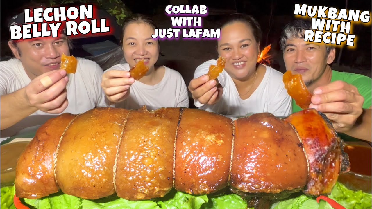 LECHON BELLY ROLL MUKBANG with RECIPE COLLAB @JUSTLAFAM | OUTDOOR ...