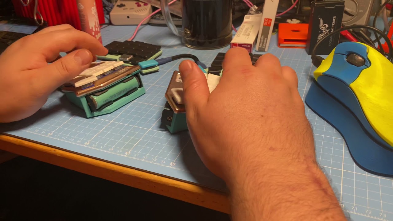 Corne-ish-zen, tenting wedges with 18650 batteries - YouTube