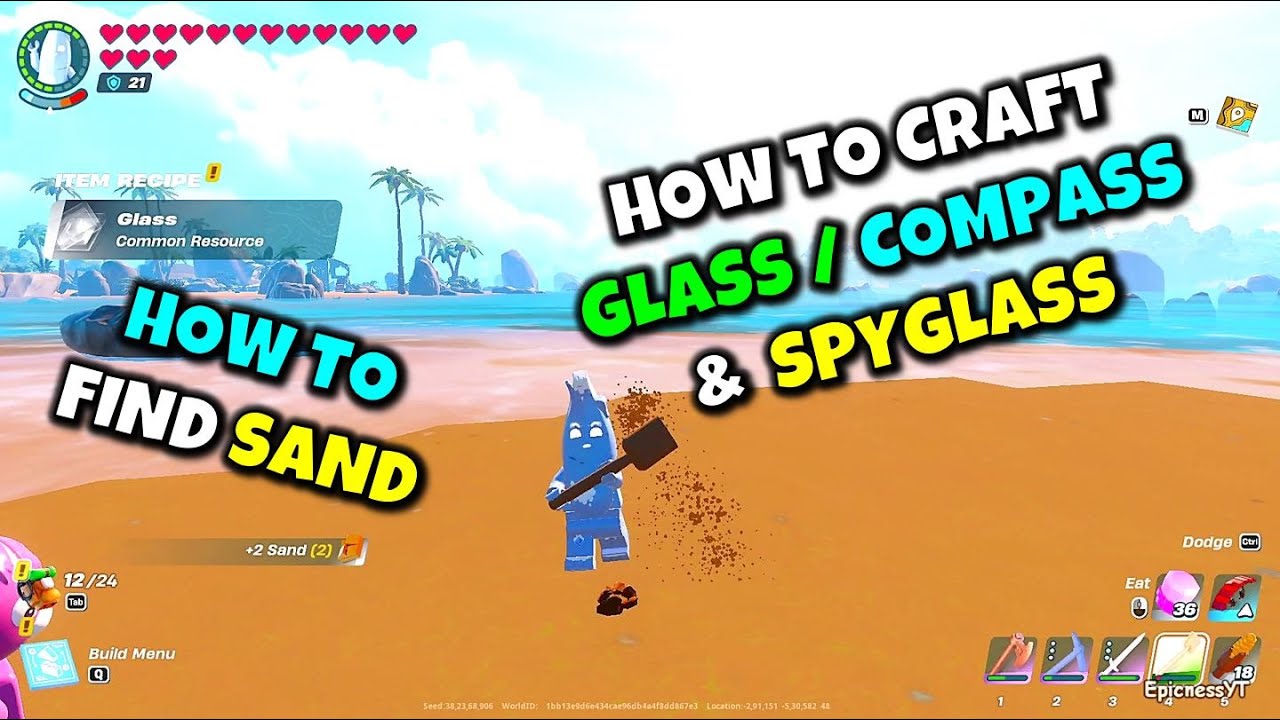 FORTNITE LEGO - HOW TO FIND SAND & CRAFT GLASS, COMPASS SPYGLASS ...