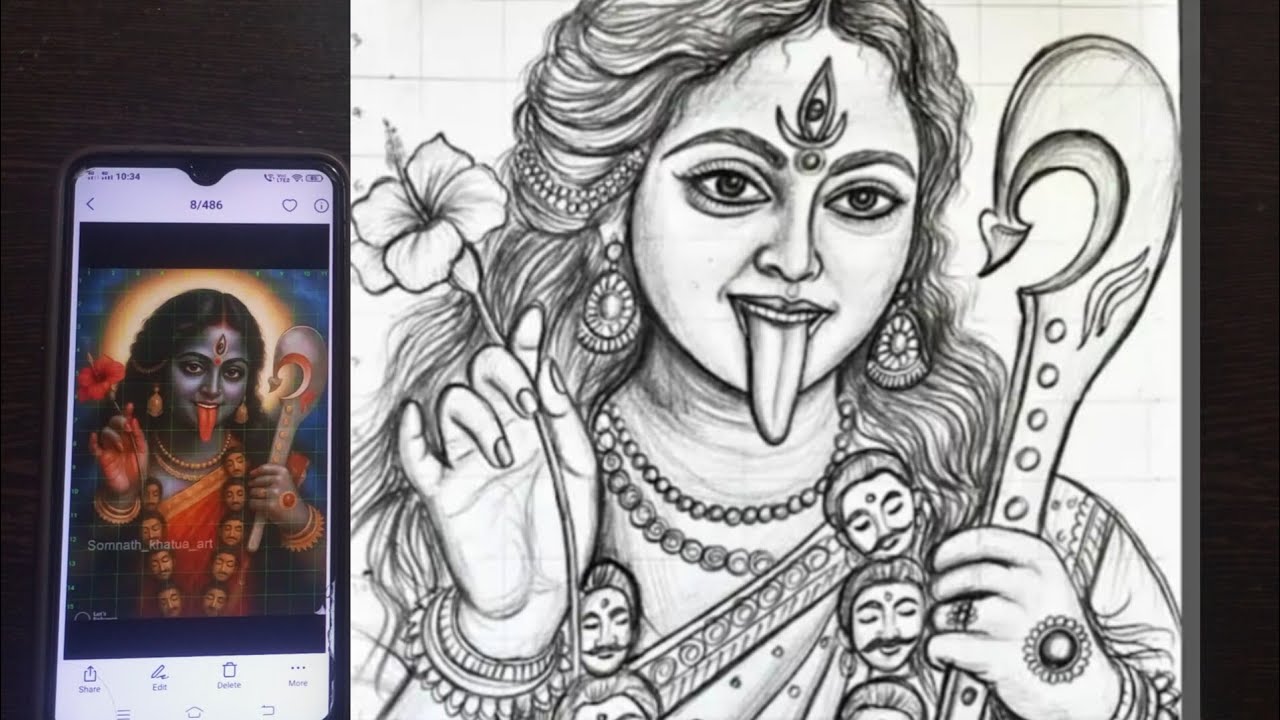 জয় মহাকালী 🙏। Diwali Special Drawing 😍 Step by step Outline Drawing ...