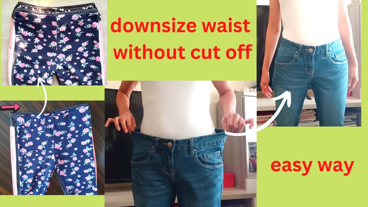 How to downsize the waist of jeans without cut off waistband/ easy way ...