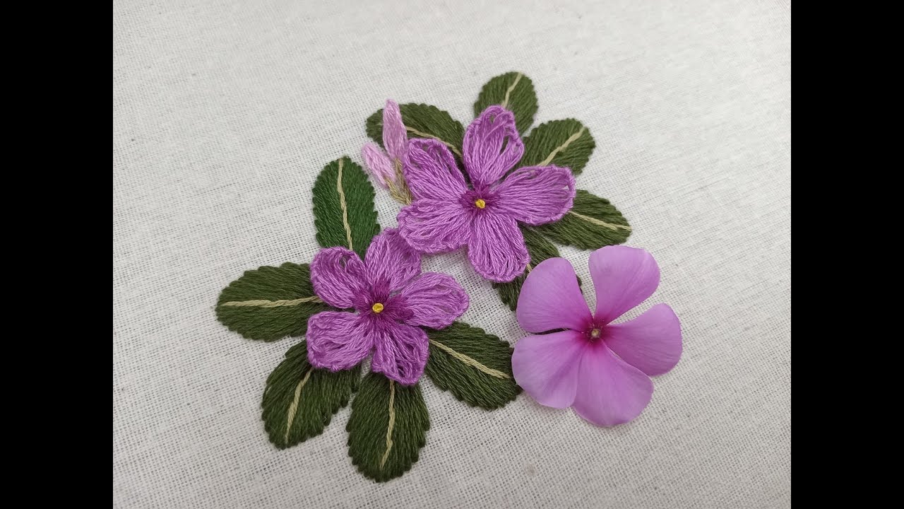 How to embroider Periwinkle Flower (নয়নতারা), 3D pattern - by Stitch ...
