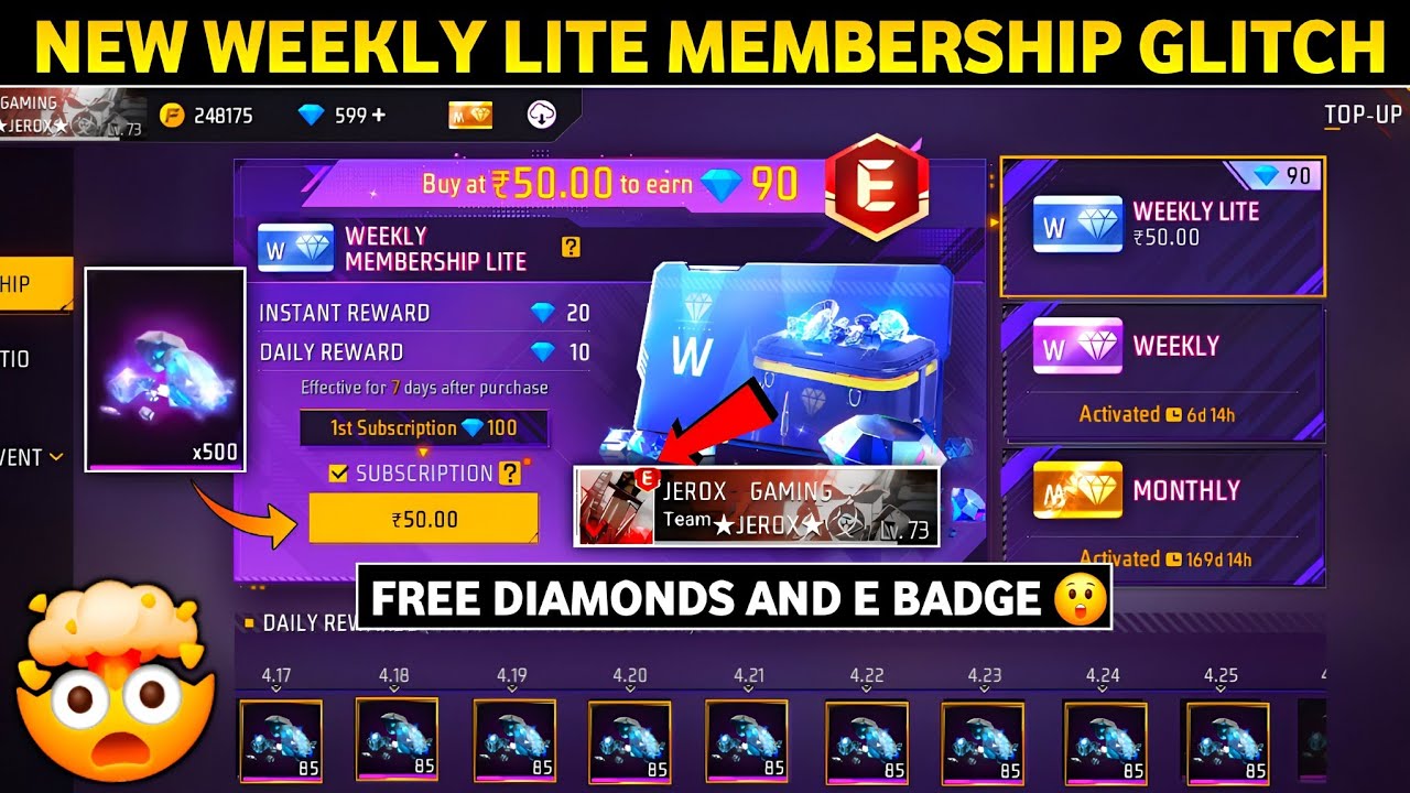 NEW MEMBERSHIP FREE FIRE | WEEKLT LITE MEMBERSHIP TOTAL KITNA DIAMONDS ...