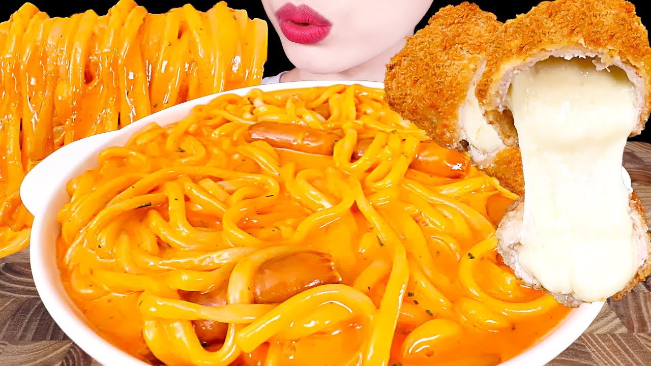 ASMR MUKBANG｜CREAMY FIRE CHICKEN NOODLES, CHEESE PORK CUTLETS, SAUSAGE ...