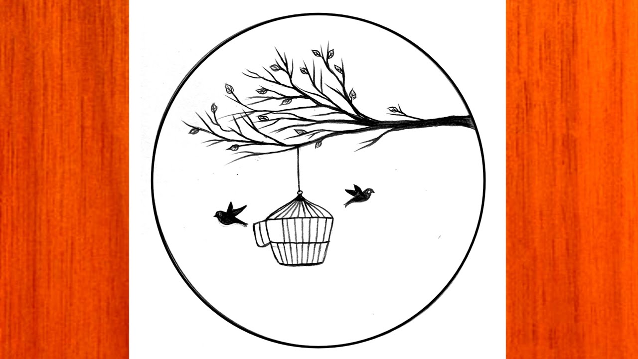 How to draw a tree Scenery || How to Draw a Tree || Tree Drawing easy 🌲 ...