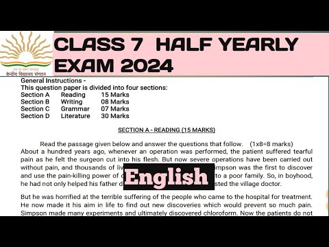 Class- 7 English Half Yearly Exam Questions Paper/Term- 1 Session 2024 ...