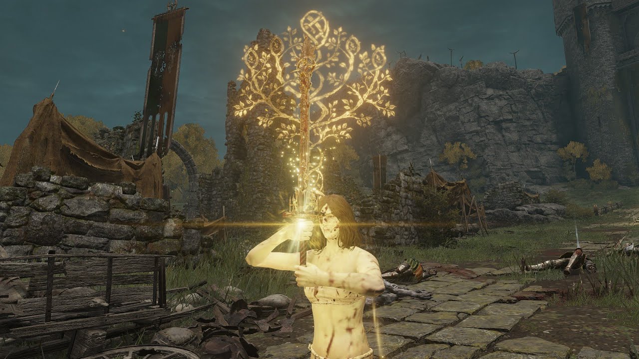Elden Ring Golden Epitaph Sword Max Upgraded Combat Gameplay - YouTube