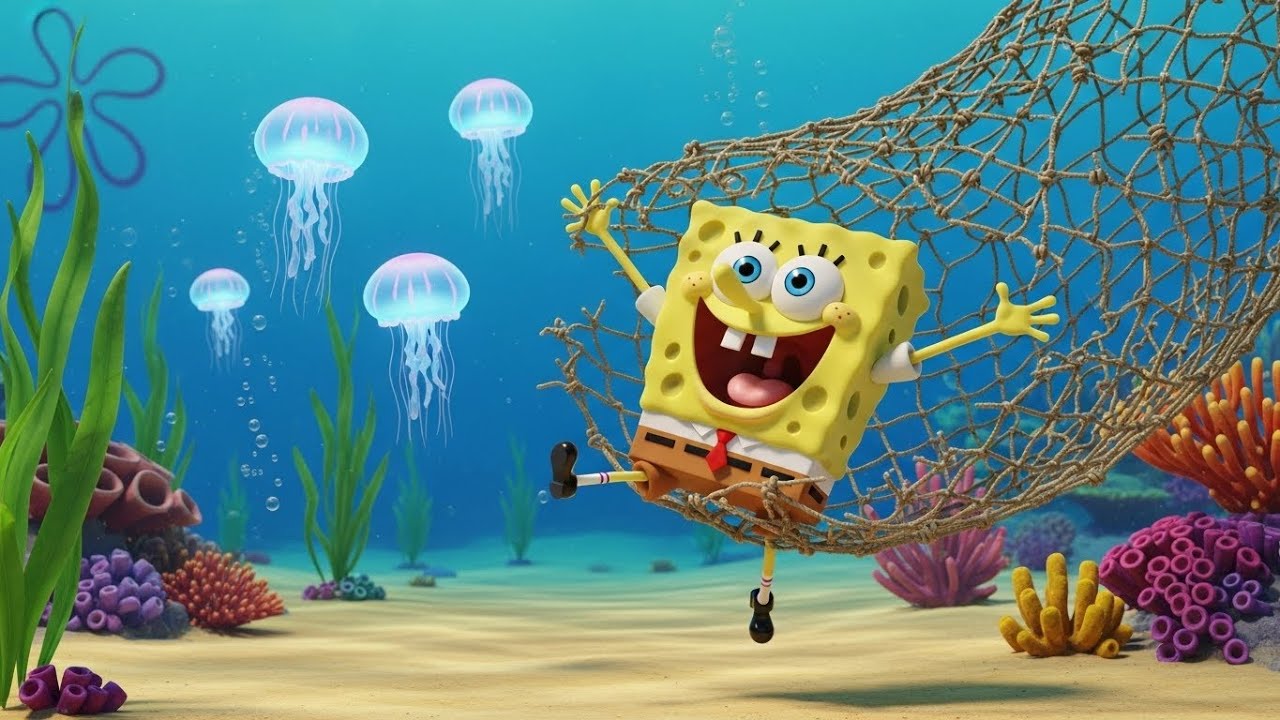 SpongeBob Tripped on a Jellyfish Net 🧽🪼 AV1 | Nursery Rhymes for Kids ...