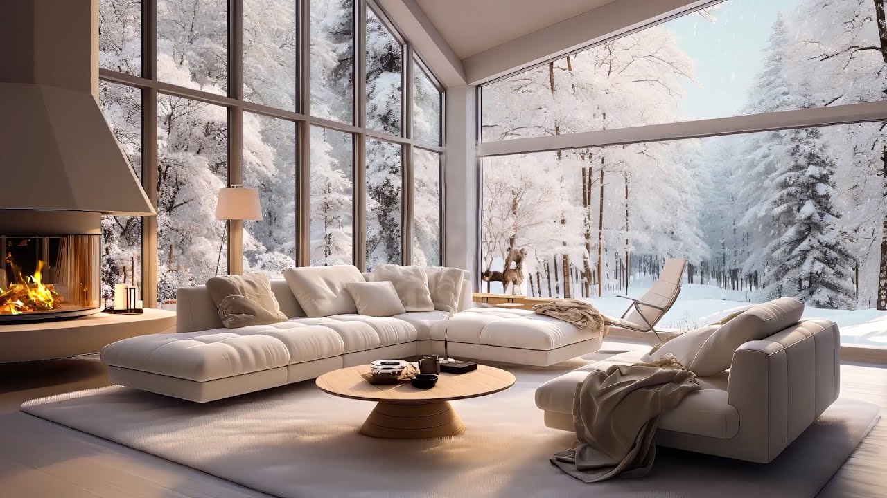 Cozy Winter Ambience | Luxurious Living Room with Crackling Fire and ...