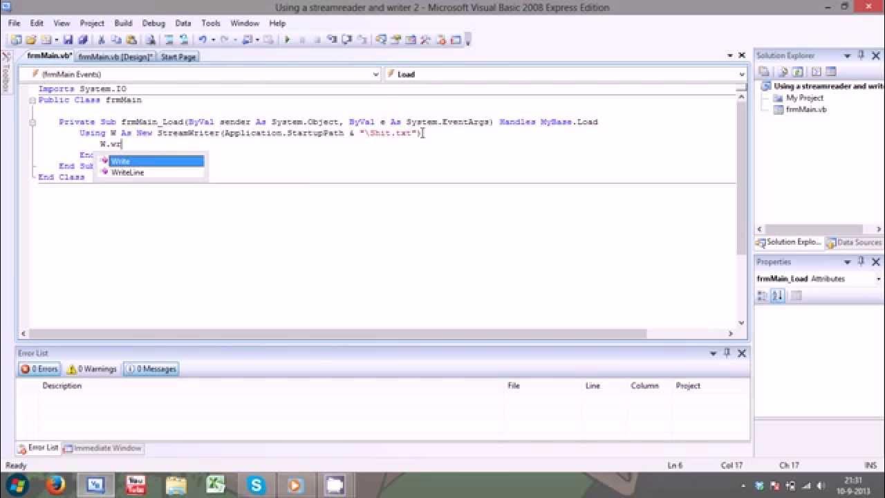 VB.NET - Using the StreamReader/Writer - Writing/ reading a file - YouTube