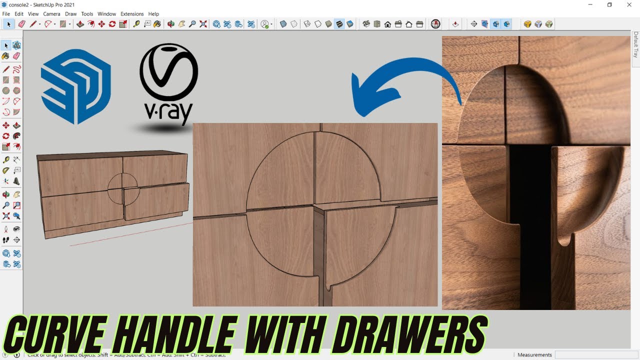 Curve handle with drawers | Furniture design | Sketchup | Vray render ...