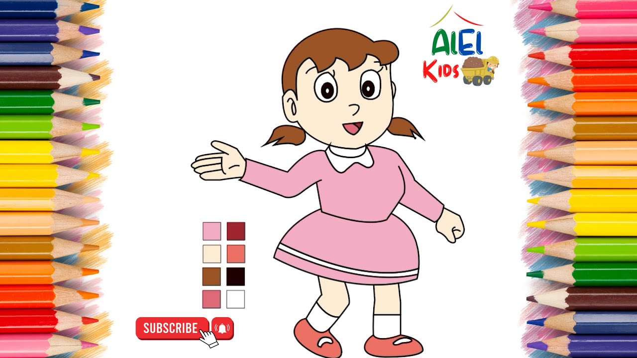 Cara mudah menggambar dan mewarnai shizuka || How to easy draw and ...