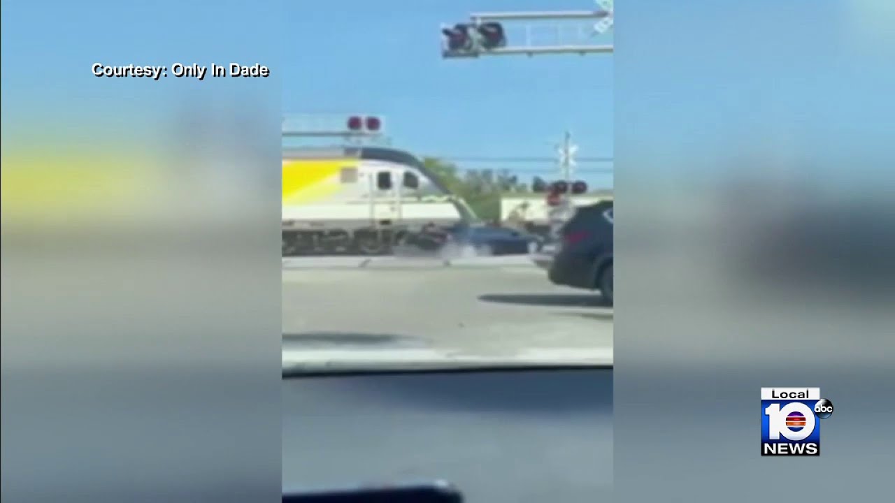 Video shows Brightline train crash into car in Miami-Dade - YouTube