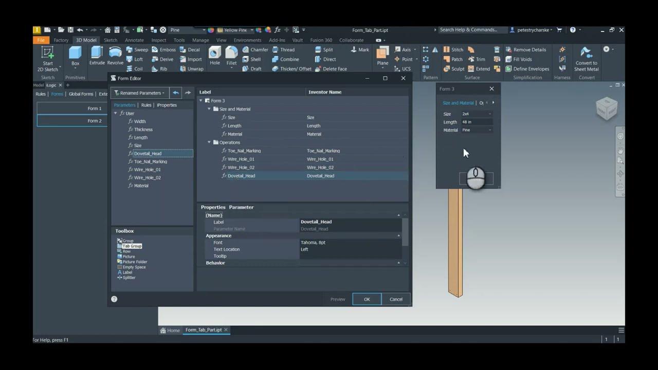 Inventor - Add Tabs to Better Organize iLogic Forms - YouTube