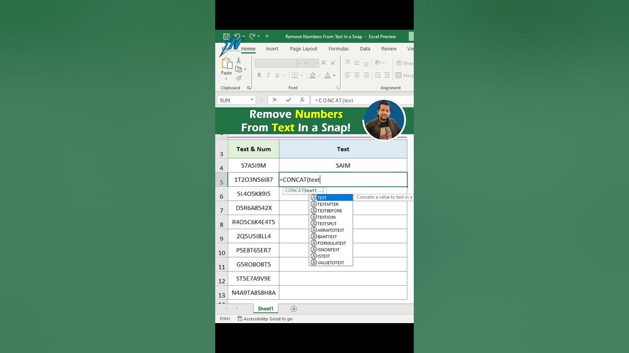 Excel TEXT Magic! 😮 Remove Numbers with CONCAT, TEXTSPLIT & SEQUENCE Function #excel - YouTube
