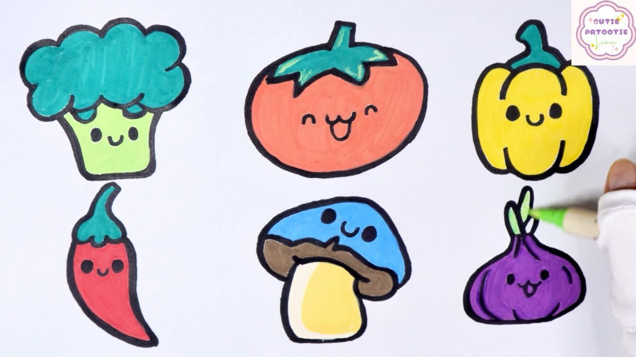 Cute Vegetables Drawing and Coloring for Kids and Toddlers | Easy ...