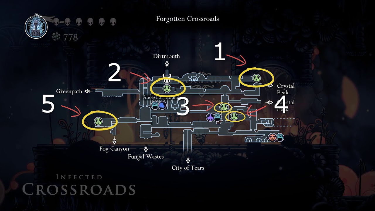 Hollow Knight Forgotten Crossroads grub location guide - YouTube