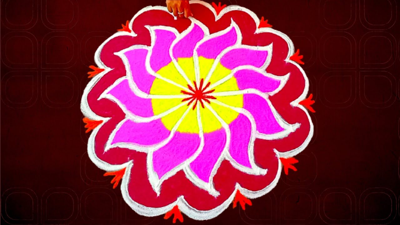 colorful flower rangoli🌹| flower muggulu 🌹| easy colorful flower kolam ...