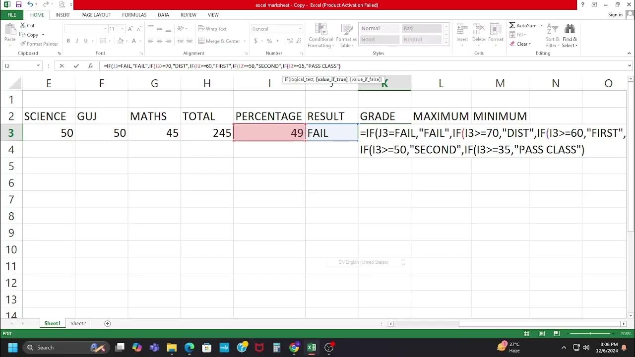 MS EXCEL MARKSHEET - YouTube