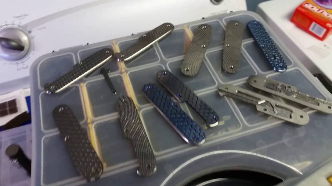 Engraving and anodizing Titanium 91mm SAK scales - YouTube