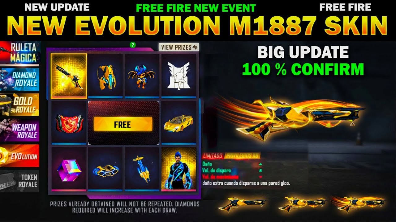 NEW EVO M1887 GUN SKIN FREE FIRE NEW UPDATE || NEW EVO M1887 SKIN ...