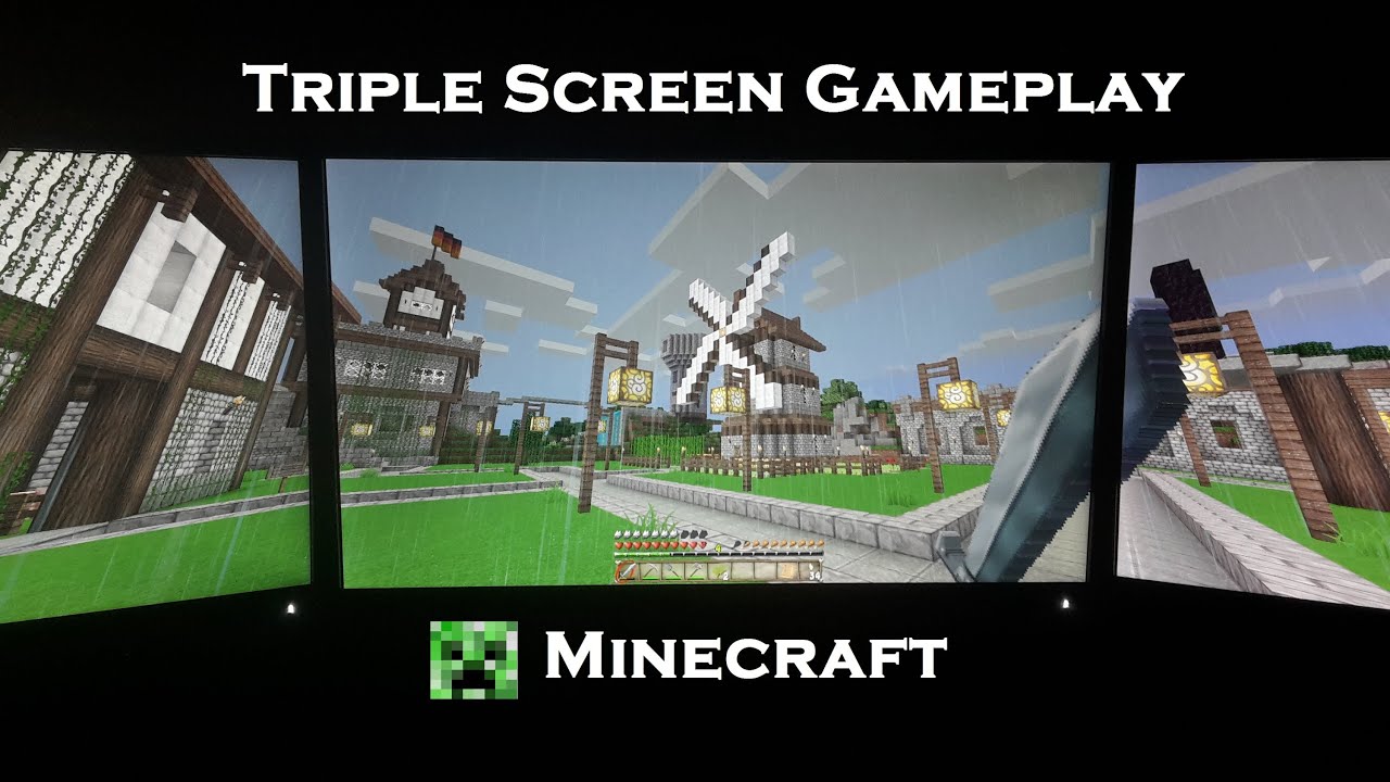 Triple Screen Gameplay - Minecraft Survival Village Multiplayer Server ...