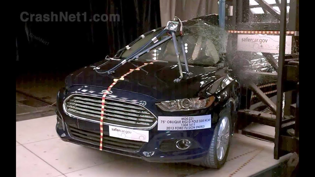 2013 Ford Fusion Energi | Pole Crash Test by NHTSA | CrashNet1 - YouTube