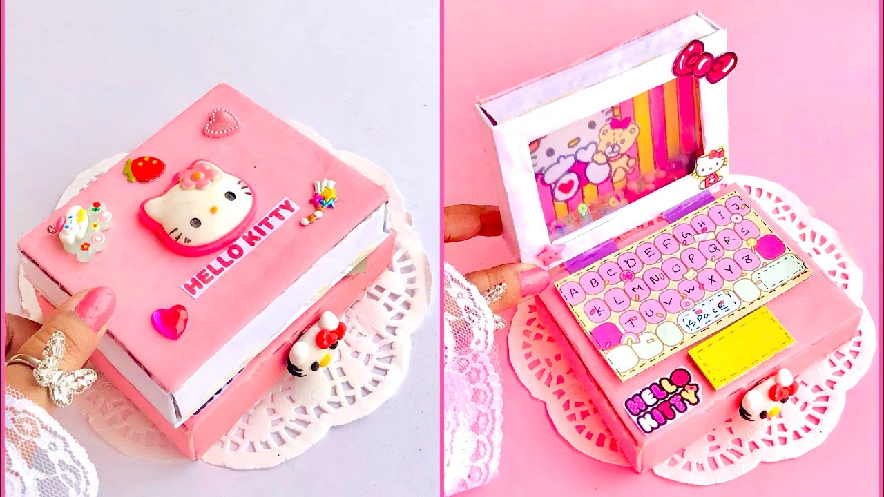 DIY Miniature Hello kitty Laptop / How to make Paper Laptop - YouTube