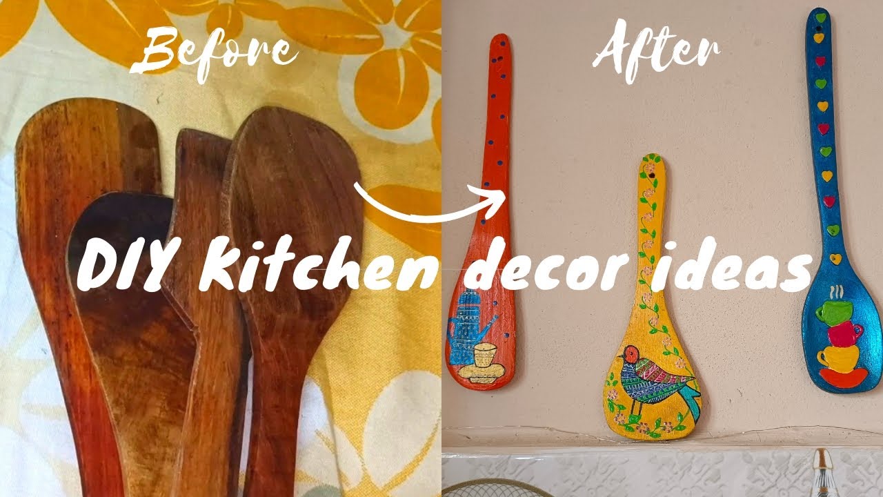 DIY Kitchen Wall decor//Wooden cooking sticks reuse//Wall decoration ...
