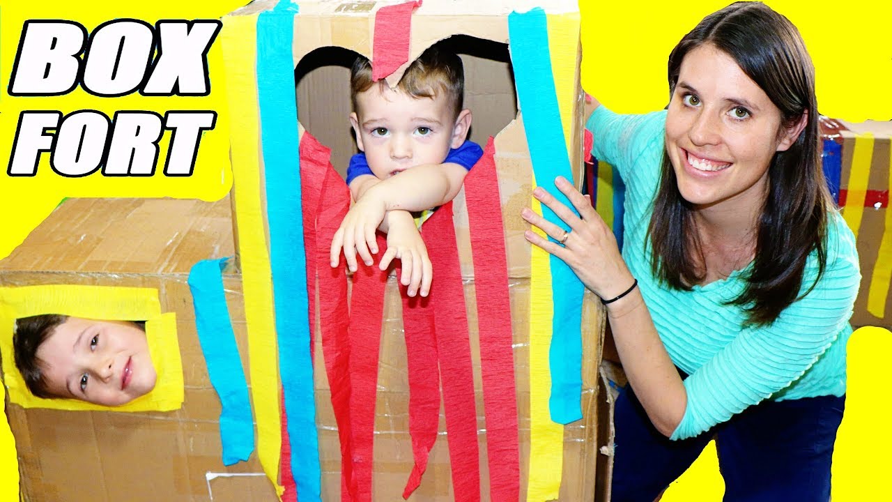 GIANT BOX FORT! DIY Cardboard Play House Tutorial For Kids Party Fun ...
