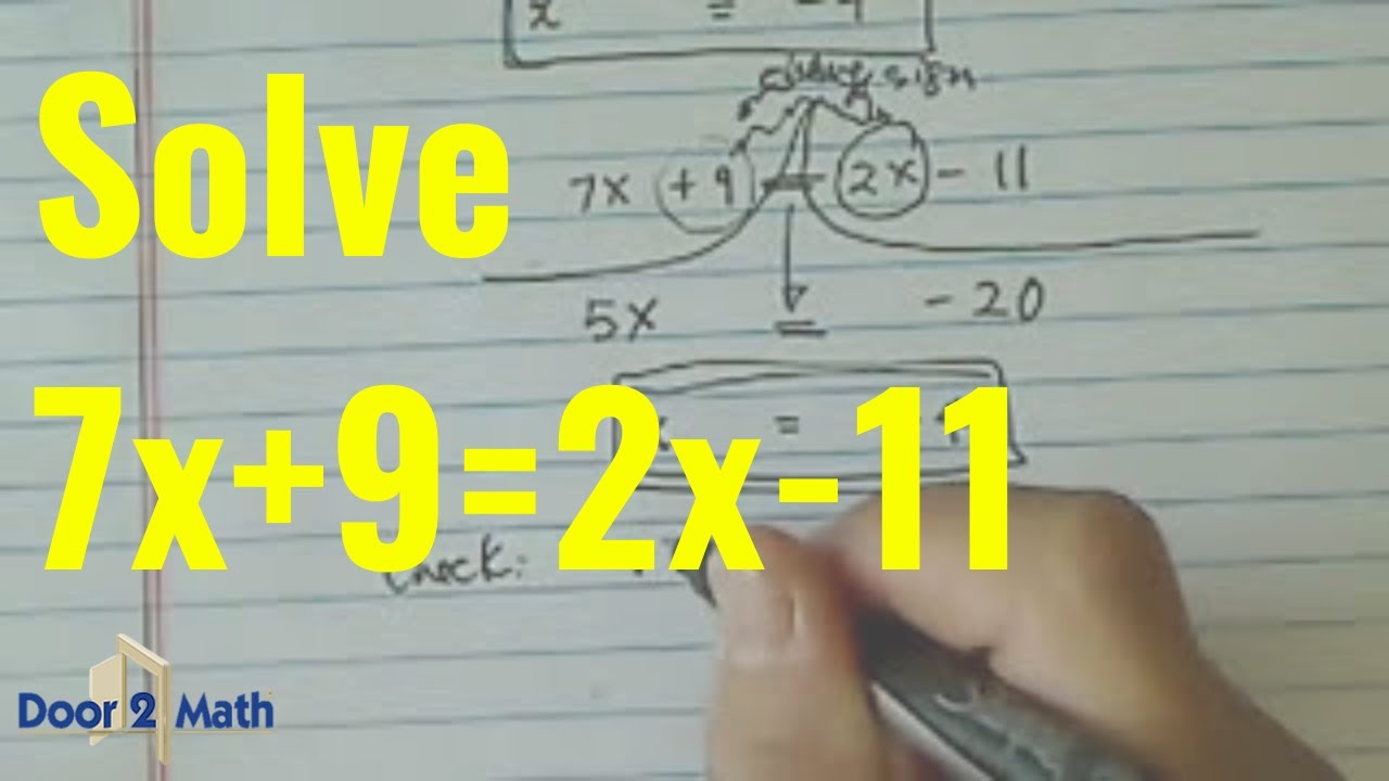 How to FIND X | Solve for x: 7x+9=2x-11 | Algebra - YouTube