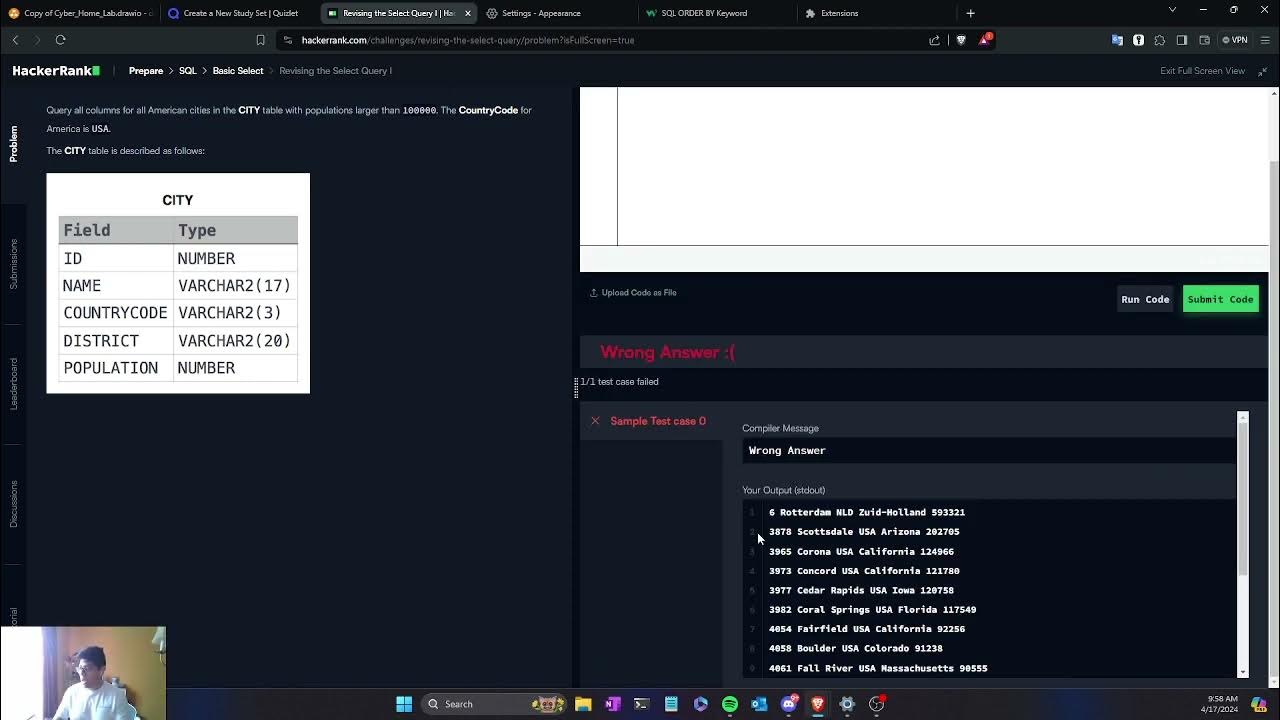 Sql Hackerrank Revising The Select Query 1 Youtube