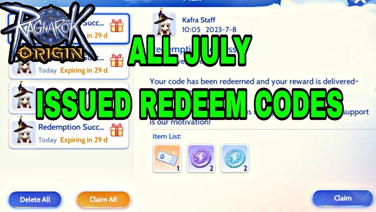 ALL JULY ISSUED REDEEM CODES • RAGNAROK ORIGIN - YouTube