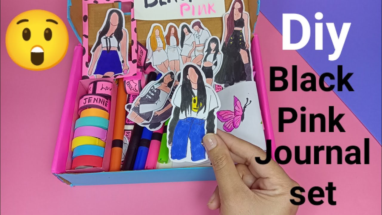 How to make journal set at home/diy journal kit/Black pink journal ...