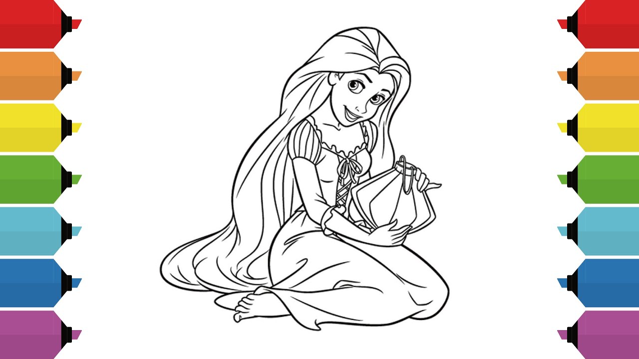Coloring Rapunzel holding flashlight Tangled Disney Princess Coloring ...