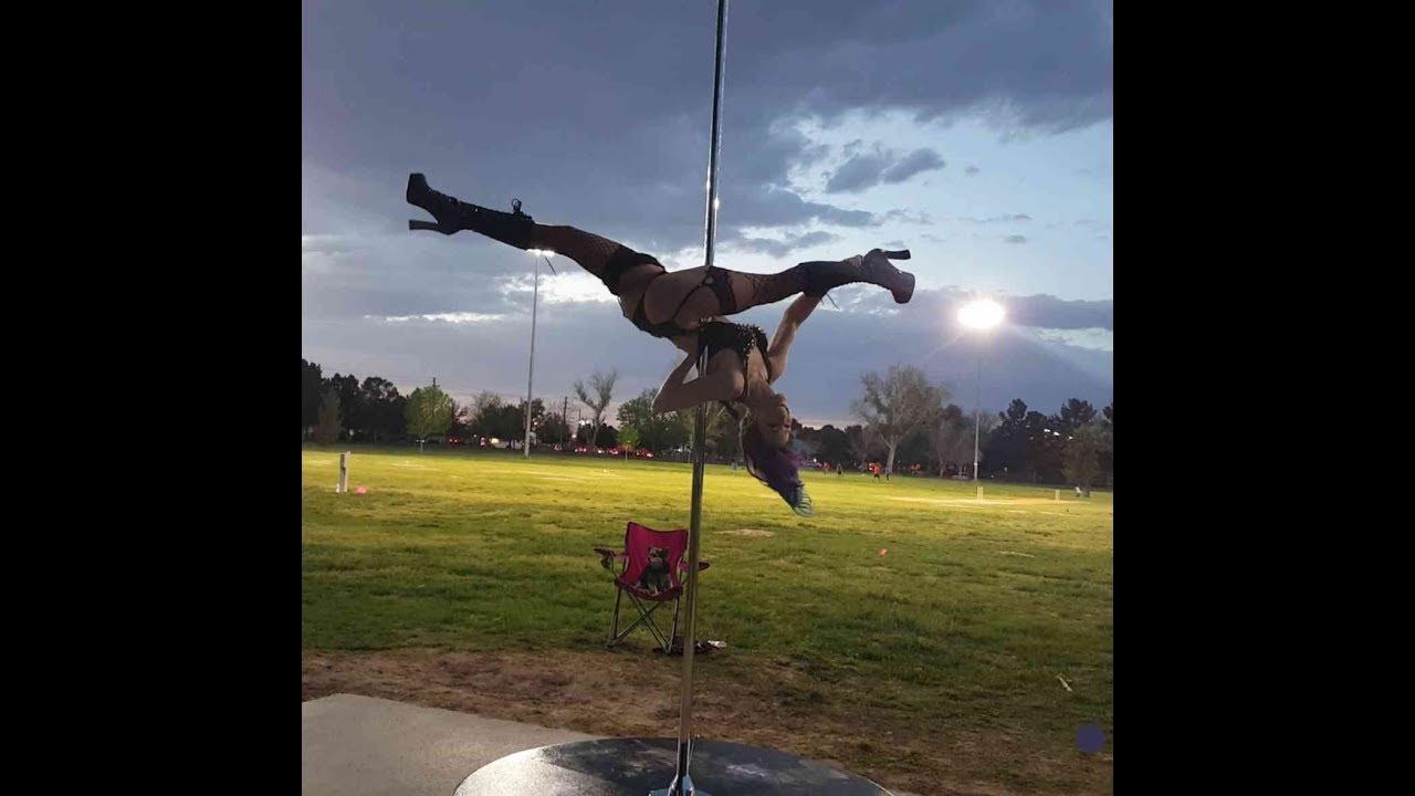 Angela Baird Sunset portable pole park dance to Thunderstruck by Two ...