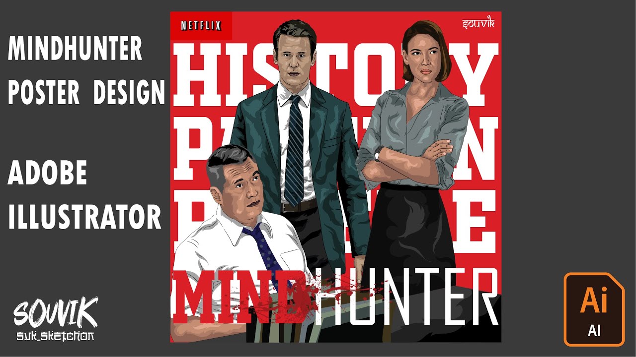 MINDHUNTER | POSTER DESIGN USING ADOBE ILLUSTRATOR | CARTOON FACE ...